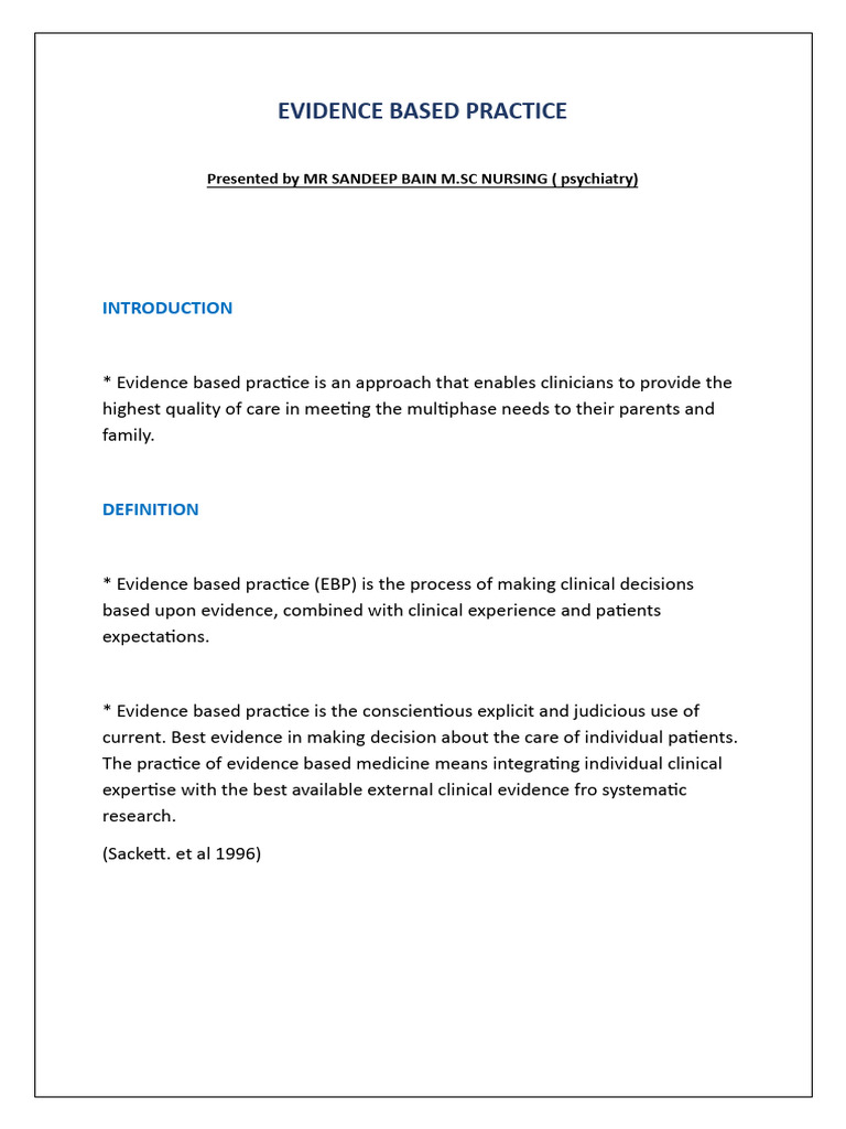 Evidence Based Practice Assigment 001 | PDF