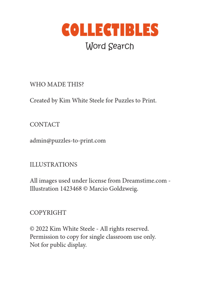 Collectibles Word Search | PDF