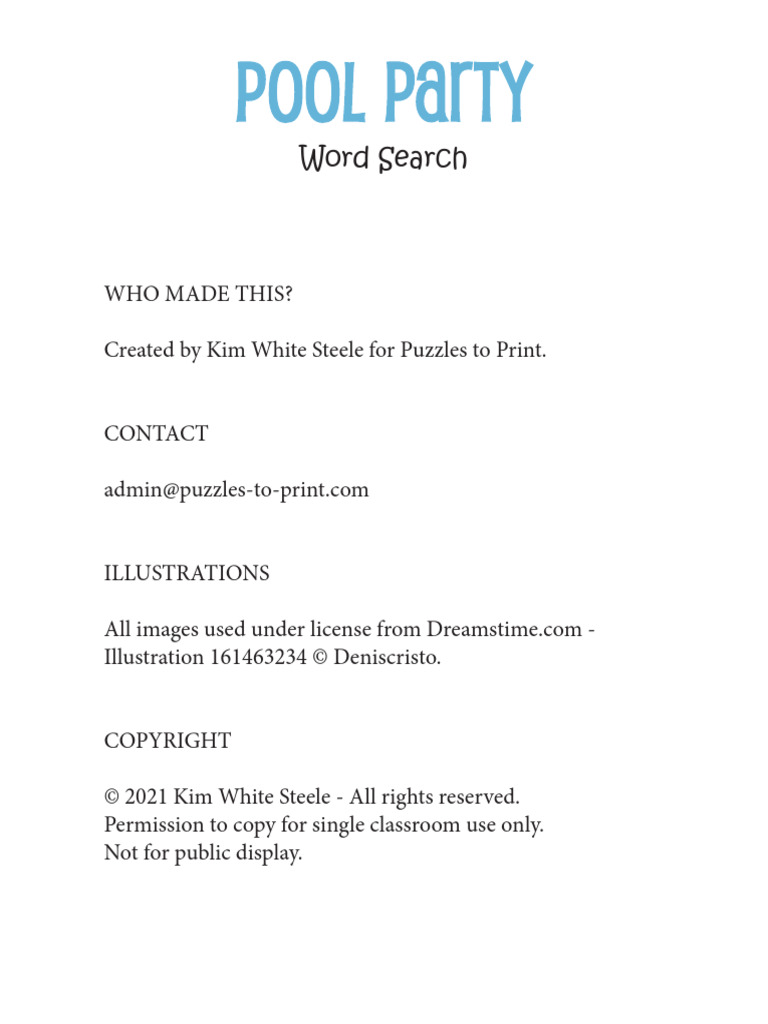Pool Party Word Search | PDF