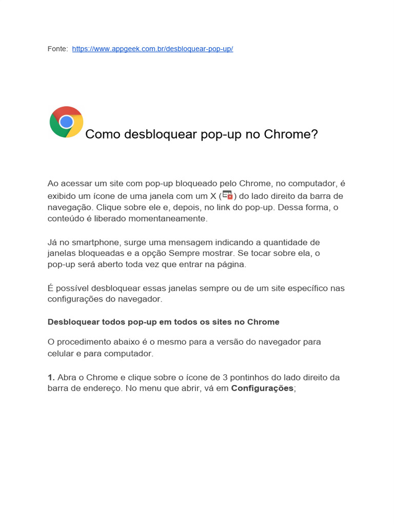 Tutorial Desbloqueio de POP UP | PDF