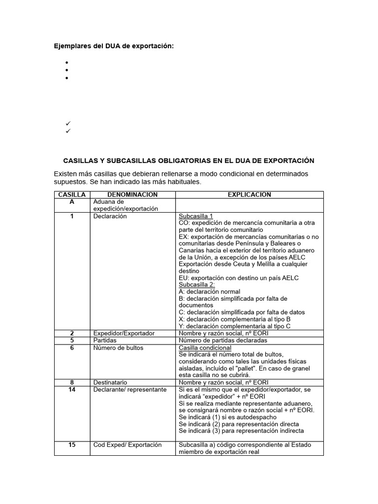 Apuntes DUA Exportación | PDF
