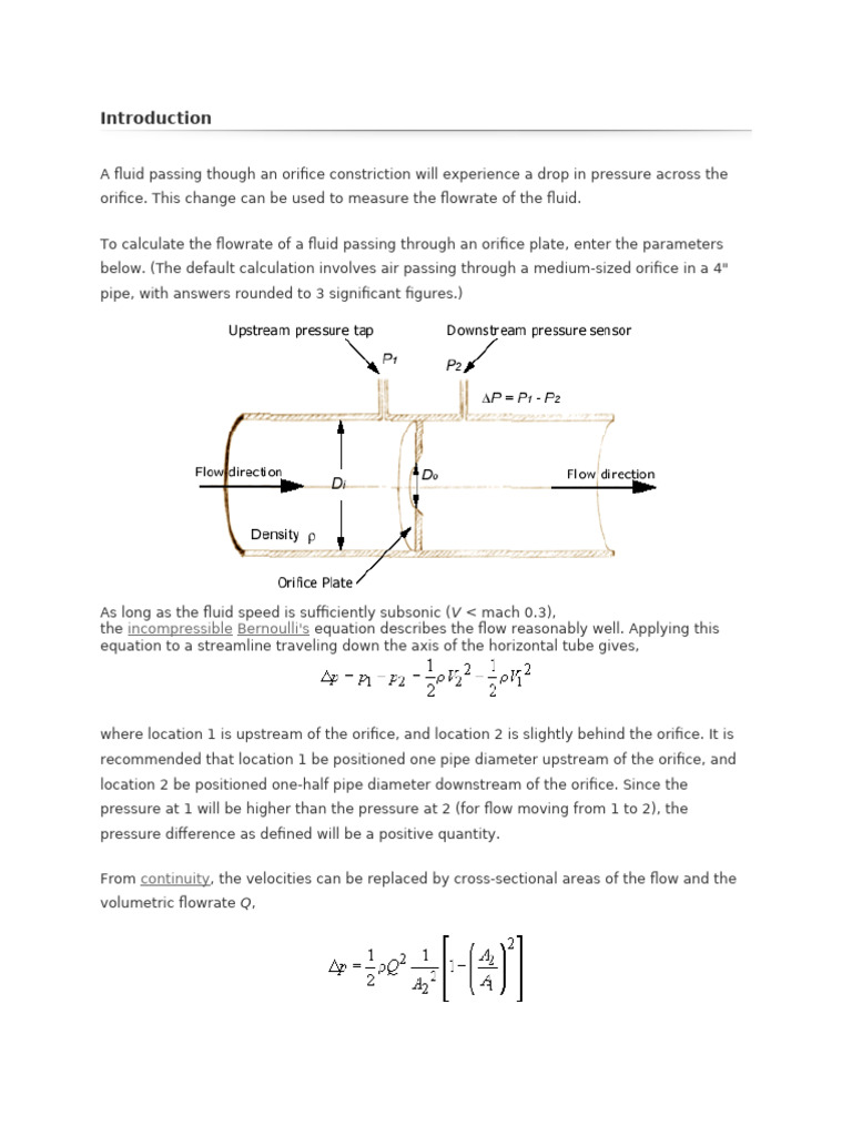 To Calculate The Flowrate of A Fluid Passing Through An Orifice Plate | PDF