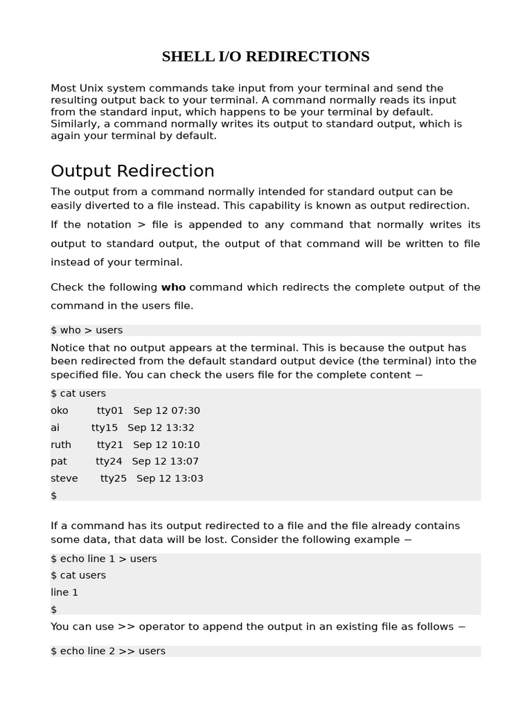 Shell IO Redirection | PDF