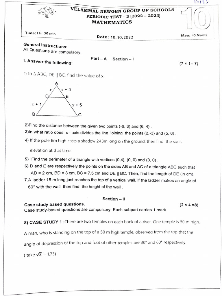 g10 Pt-3 Math QP& Key Answers 10.10.22 | PDF