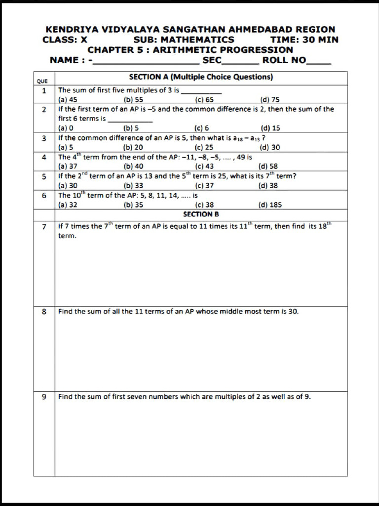 Arithmetic Progression Worksheet 1 & 2 | PDF