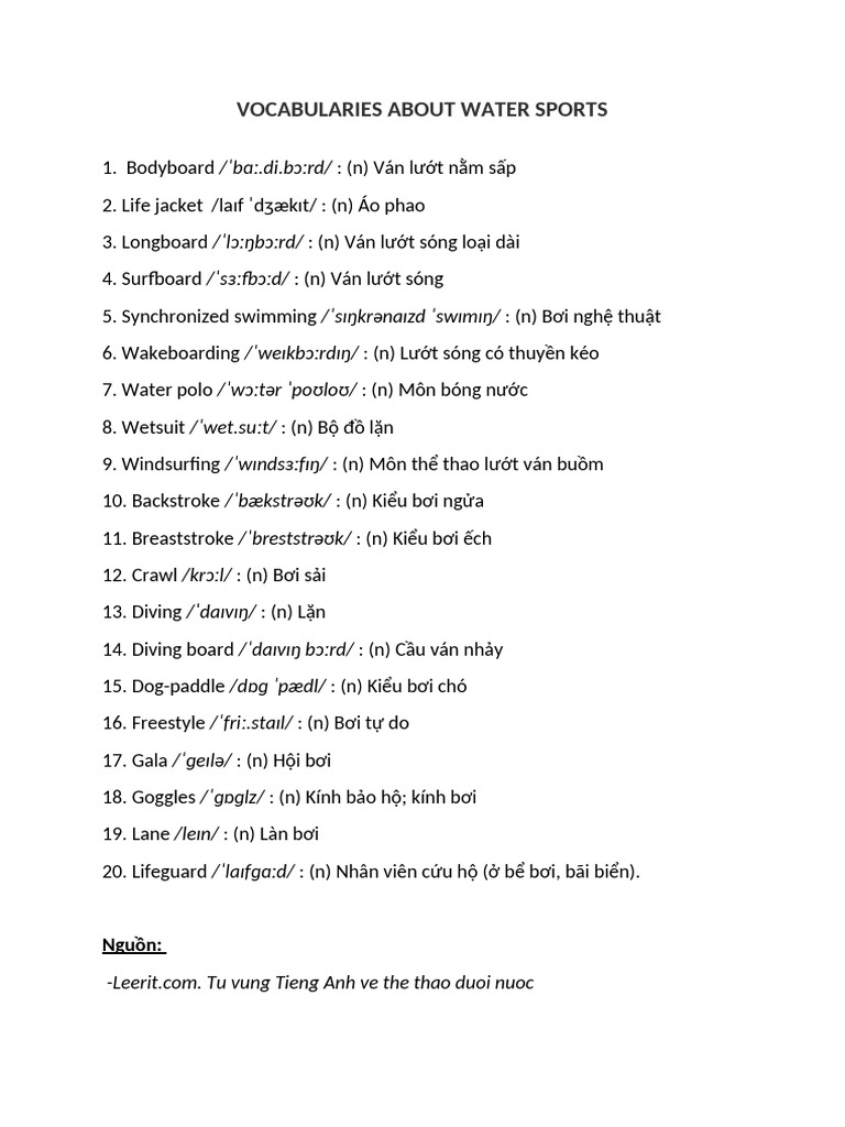 Kids Vocab - Water Sports | PDF