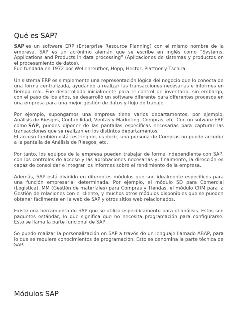Qué Es SAP?: SAP Es Un Software ERP (Enterprise Resource Planning) Con ...