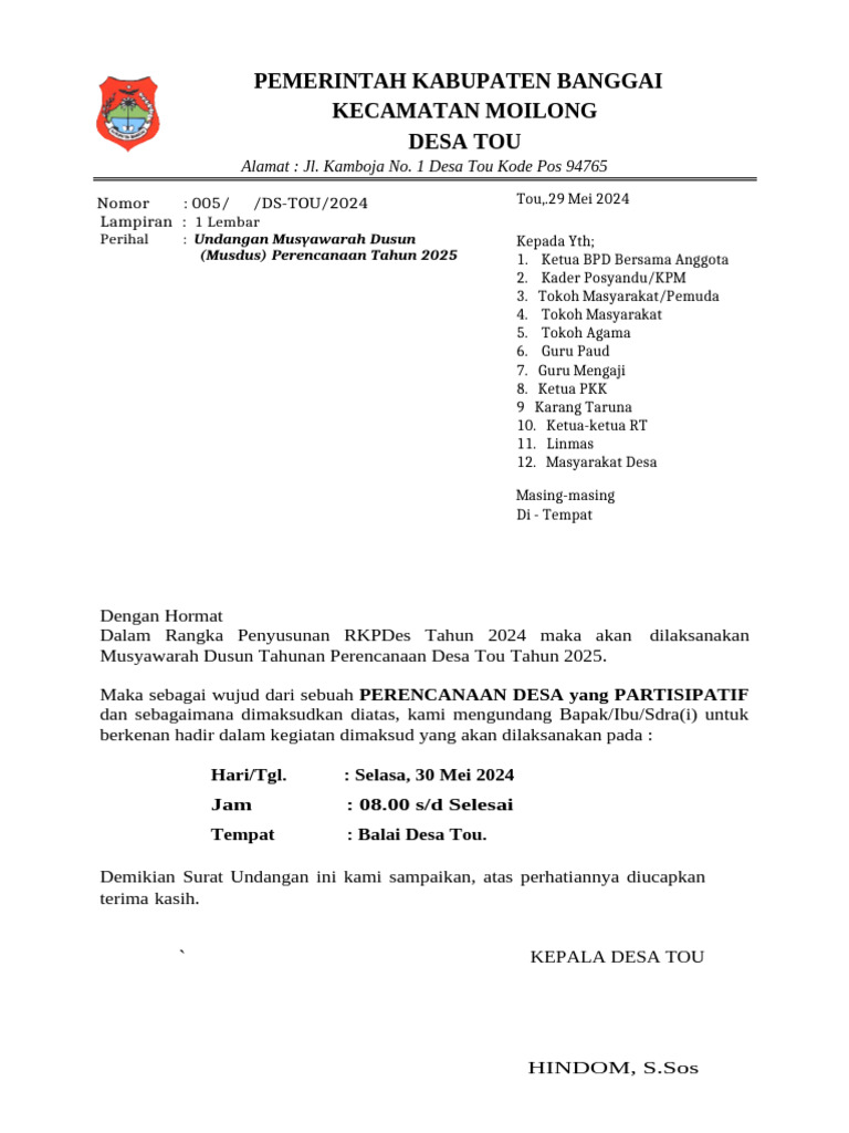 Undangan Panitia Musdes 2023 | PDF
