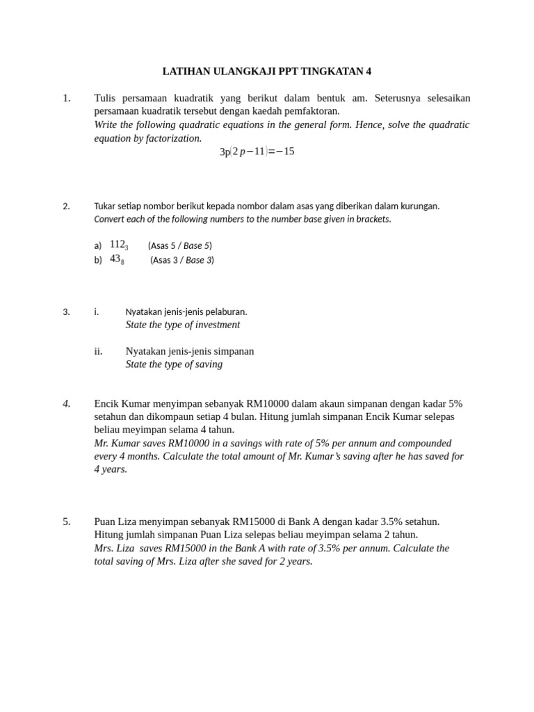 Latihan Ulangkaji PPT Tingkatan 4 | PDF
