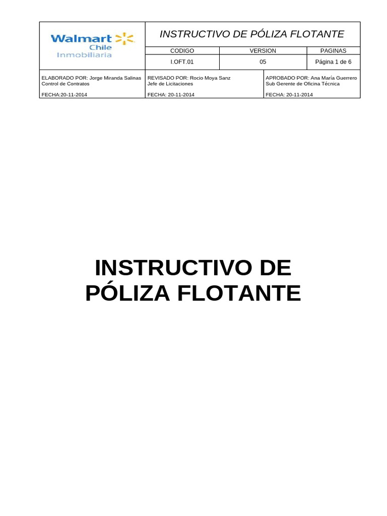 I.OFT.01 Instructivo Poliza Flotante | PDF