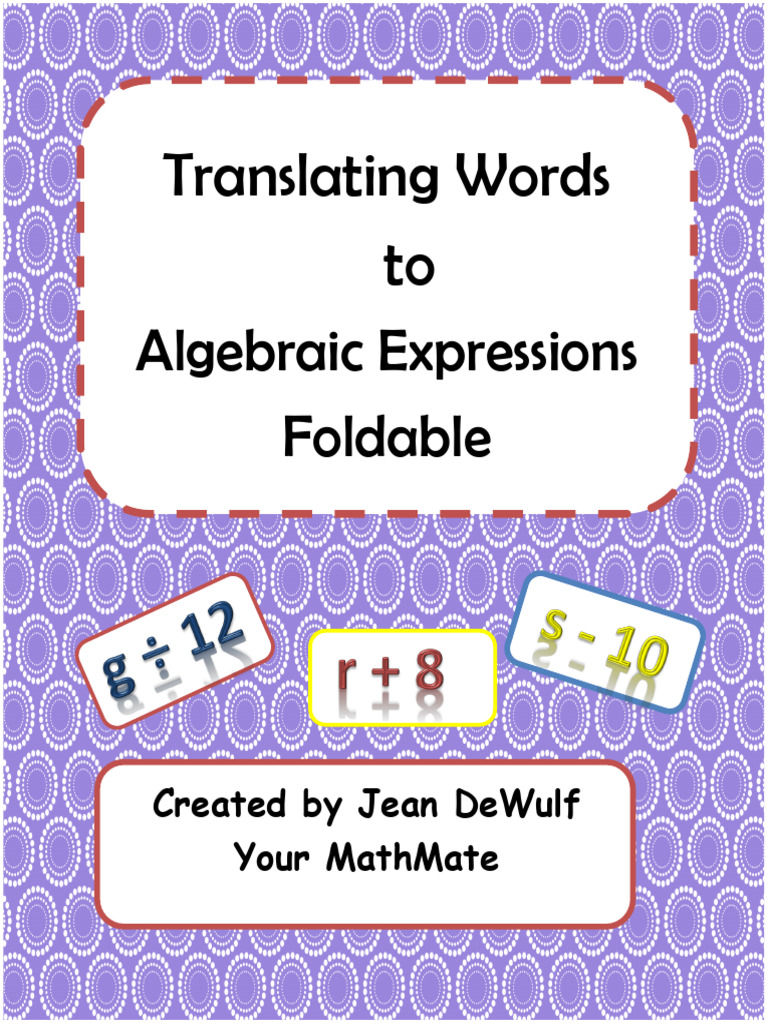 Translating Words To: Algebraic Expressions Foldable | PDF