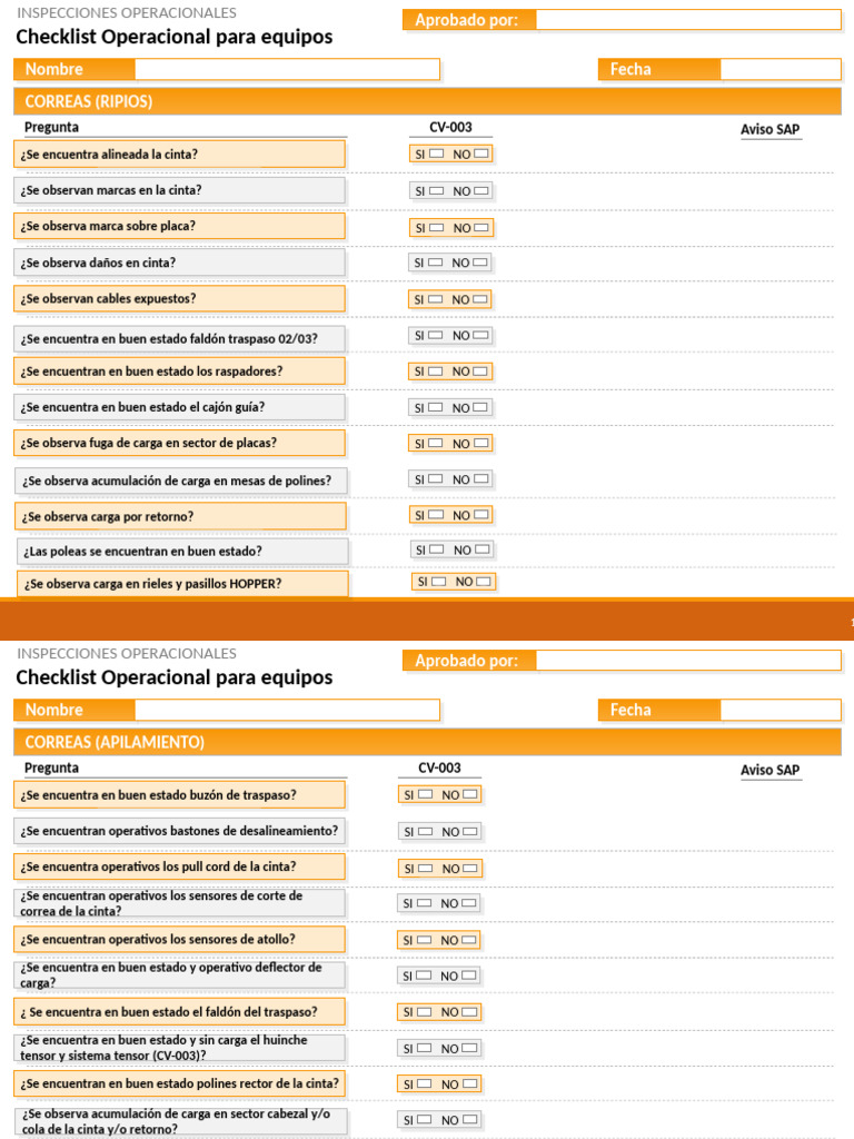 Checklist Operacional para Equipos | PDF