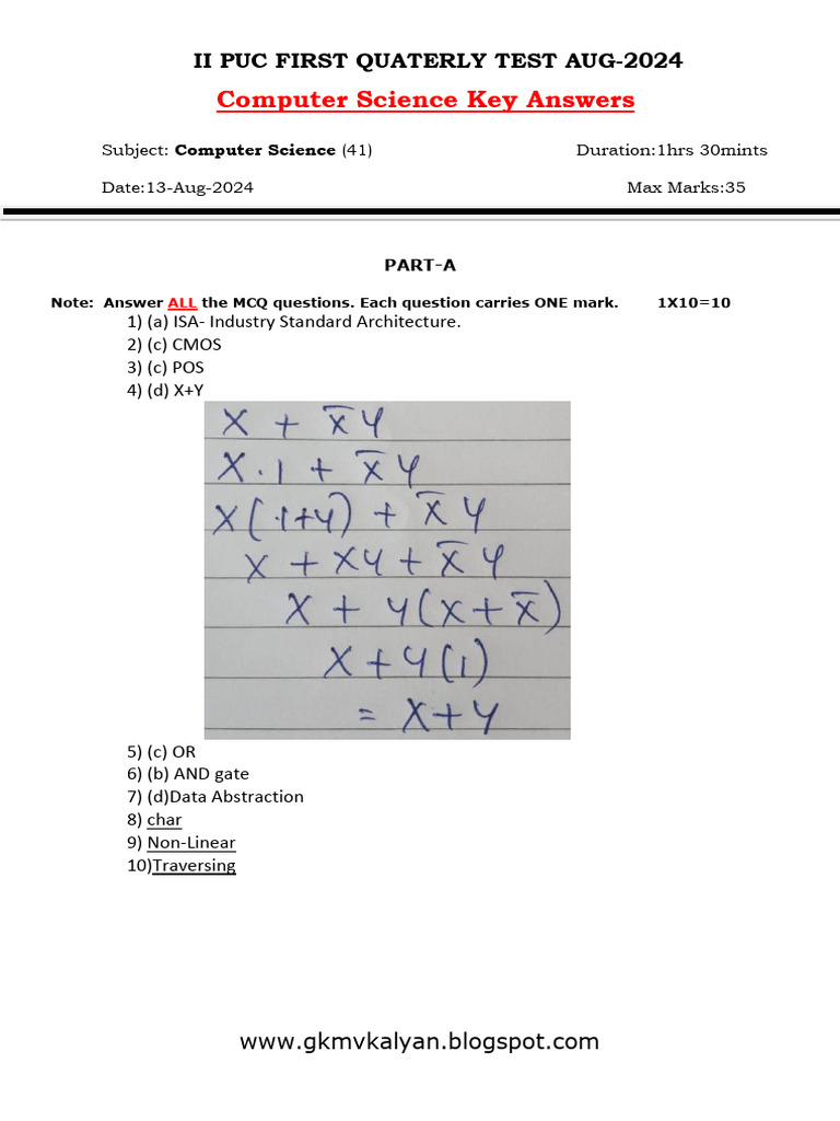 IIPUC CS Key Answers | PDF