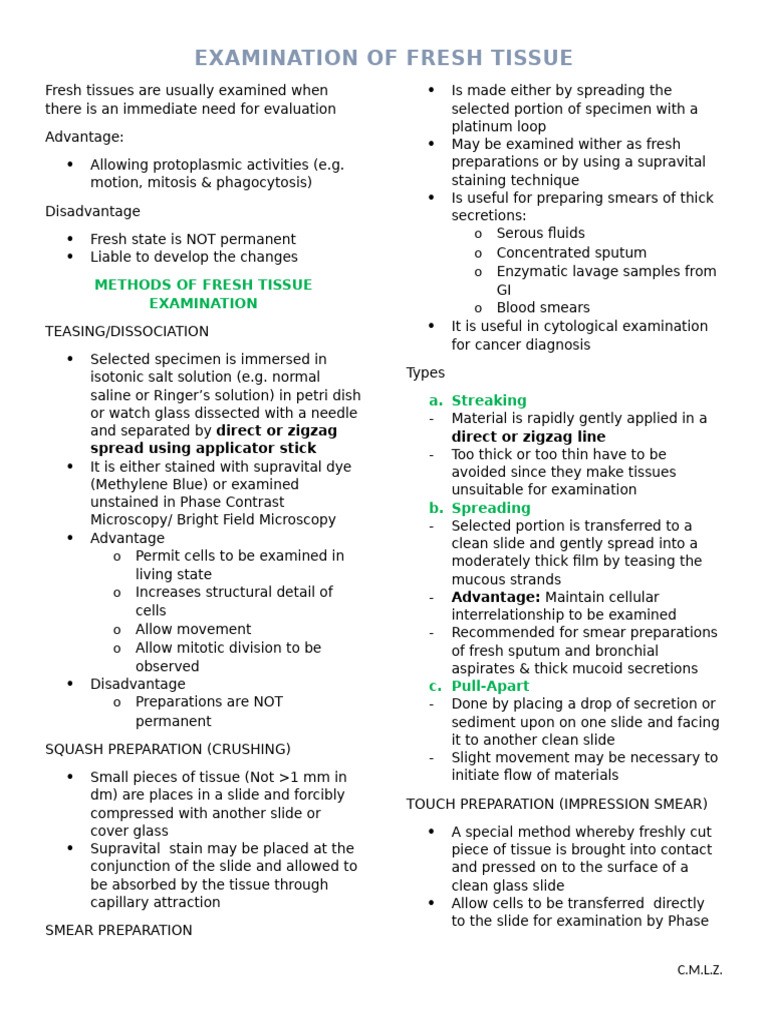 Examination of Fresh Tissue | PDF
