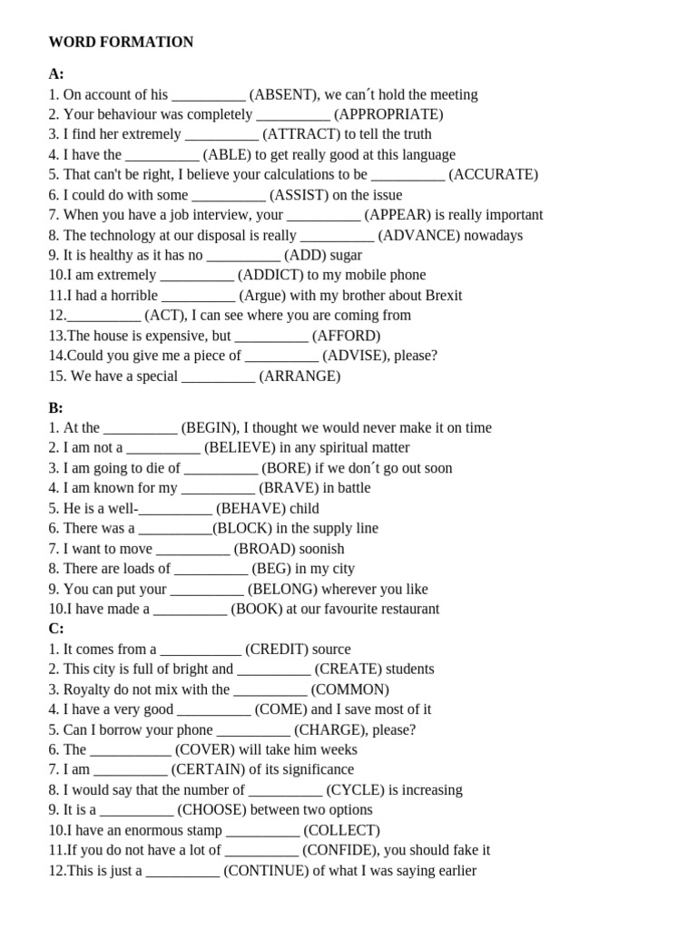 Wordform Theo A, B, C.... | PDF