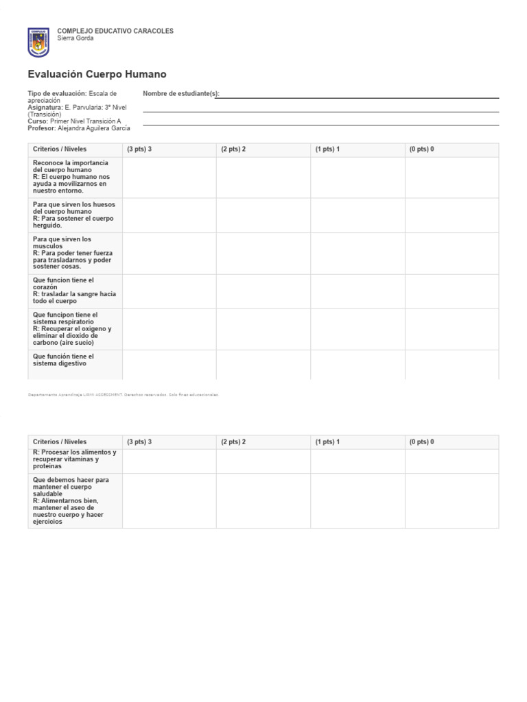 Evaluacion Cuerpo Humano 5695489 | PDF