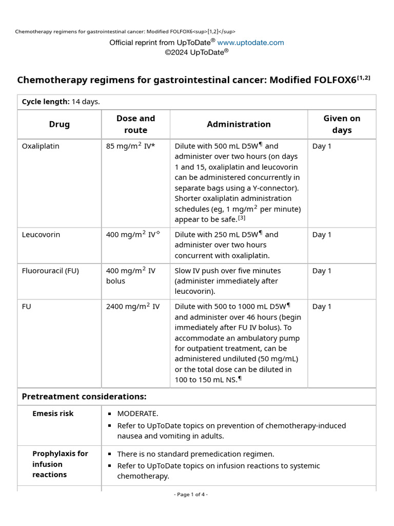 Chemotherapy Regimens For Gastrointestinal Cancer Modified FOLFOX6sup ...