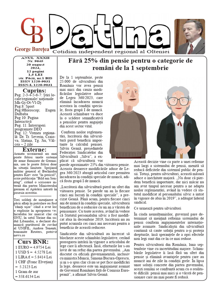 Datina - 20.08.2024 - Prima Pagină | PDF
