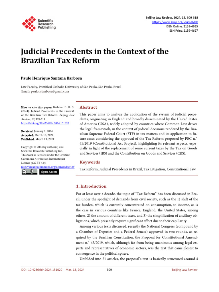 Judicial Precedents in The Context of The Brazilian Tax Reform | PDF