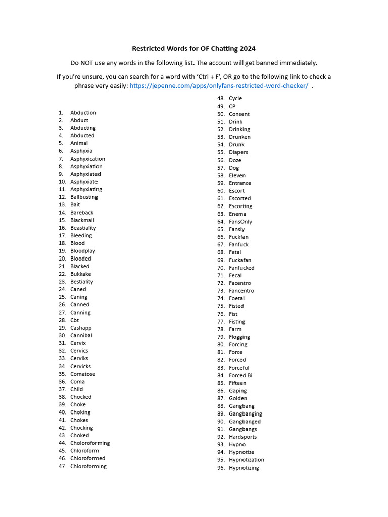 Restricted Words For of Chatting 2024 | PDF
