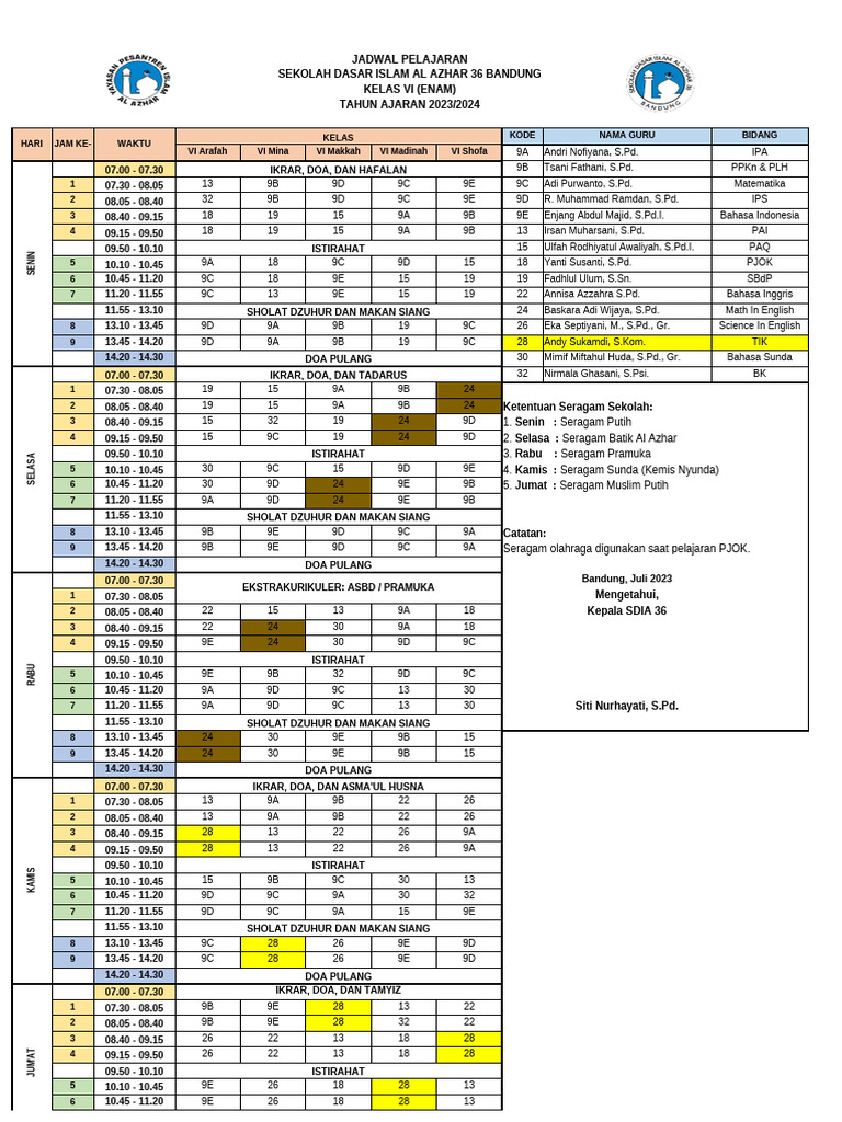 (Revisi) Jadwal Pelajaran T.A. 2024-2025 | PDF