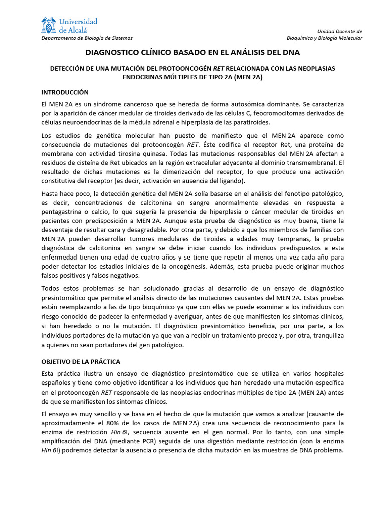 Diagnostico Clinico DNA MEN2A | PDF