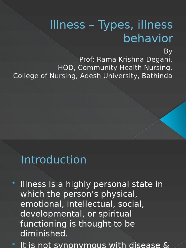 Illness - Types, Illness Behavior | PDF