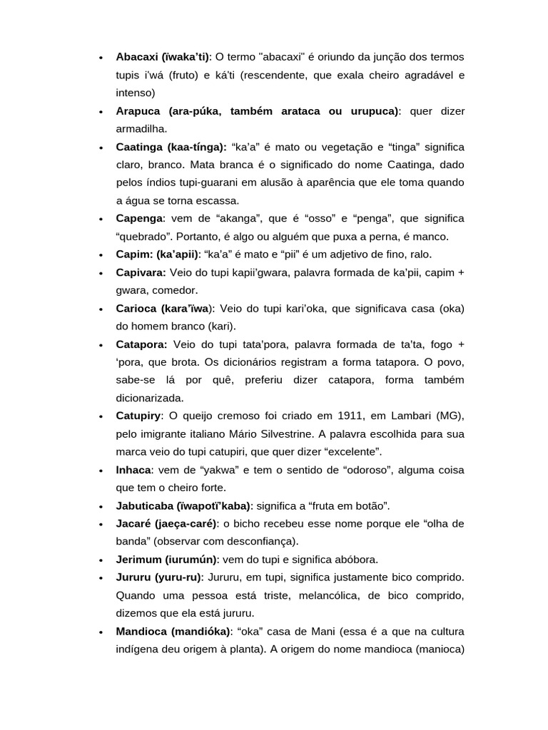 Palavras de Origem Indígena e Seus Significados | PDF | Pipoca ...