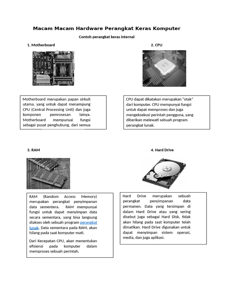 Macam Macam Hardware Perangkat Keras Komputer | PDF