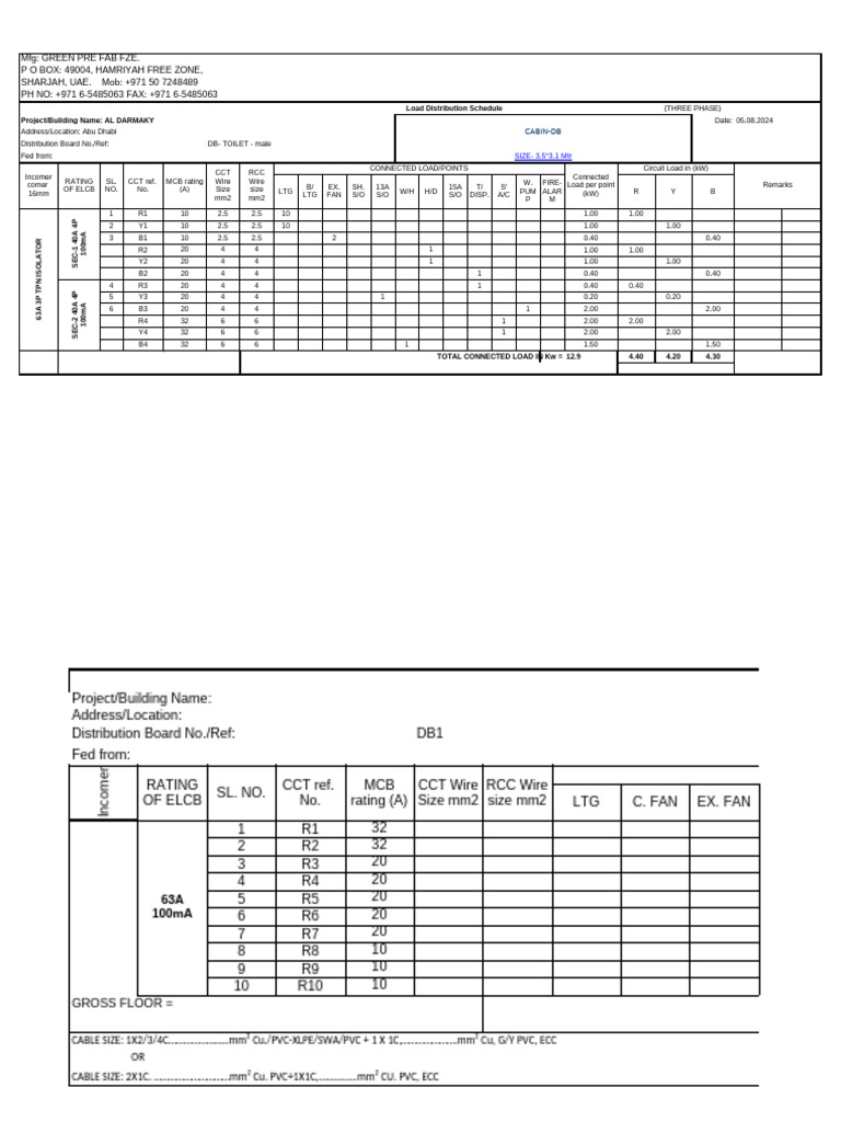 Load Schedule - Al Darmaky-Male | PDF