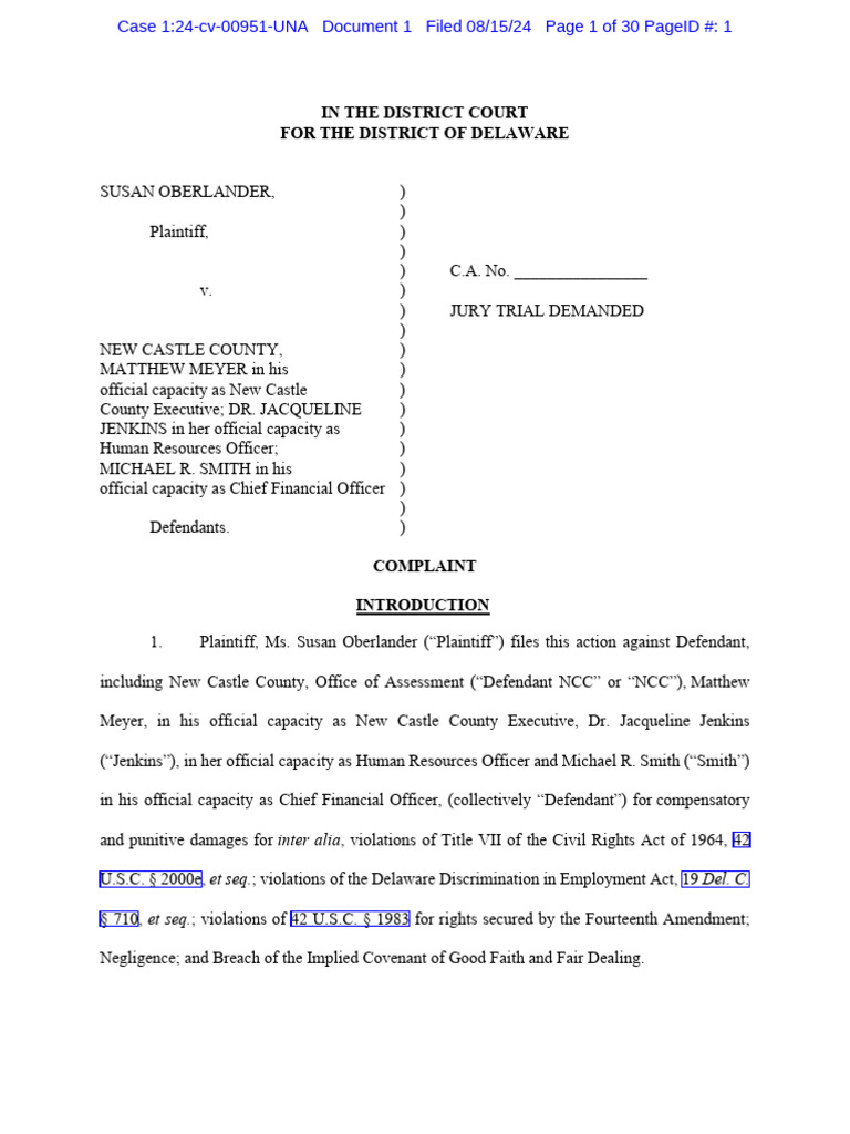 Sex Harassment, Discrimination Lawsuit Against New Castle County | PDF ...