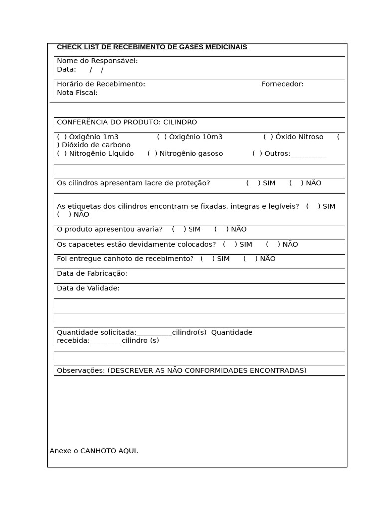 Check List de Recebimento de Gases Medicinais | PDF