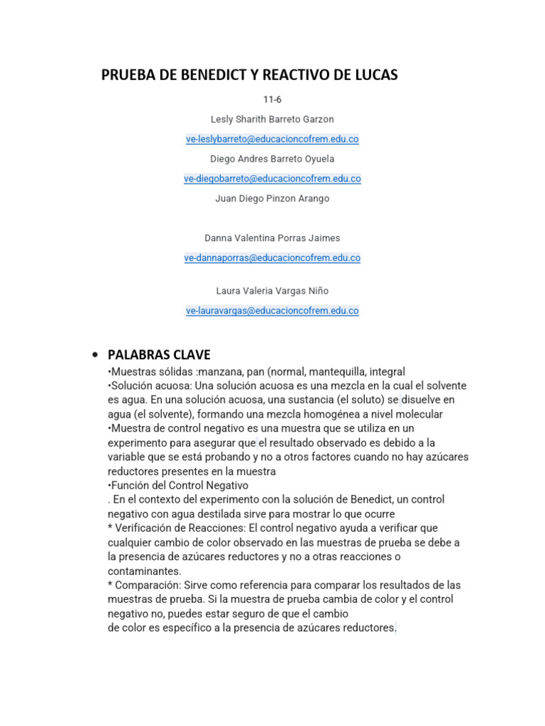 Prueba de Benedict y Reactivo de Lucas | PDF