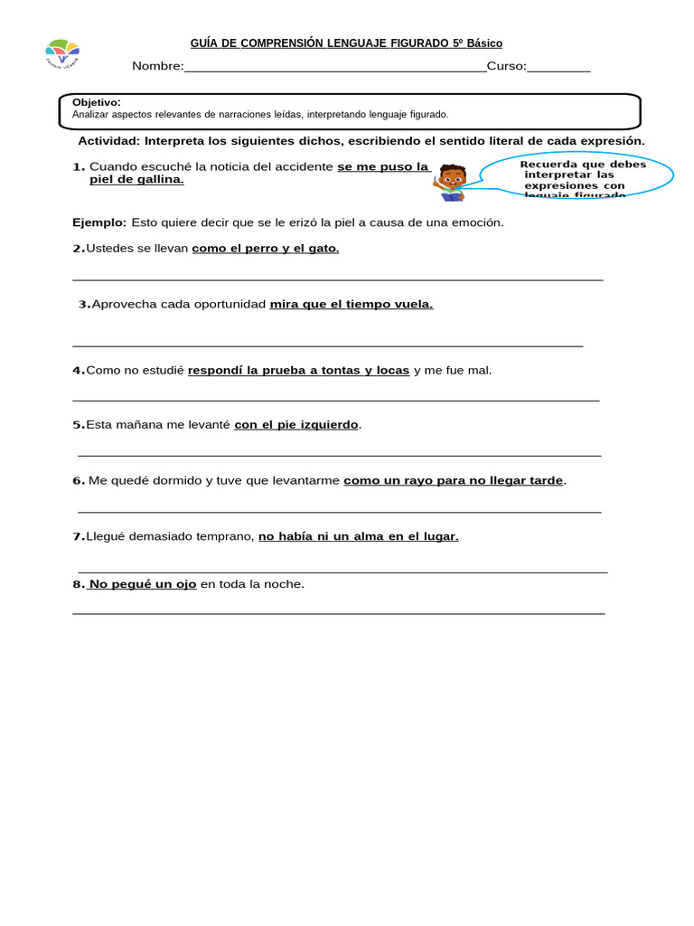 5° Básico Lenguaje Guía de Lenguaje Figurado | PDF