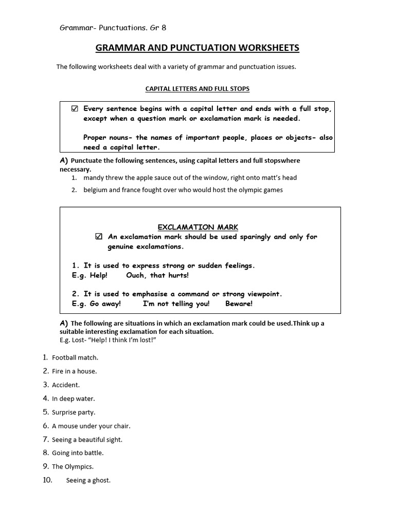 Grammar and Punctuation for Grade 8 | PDF | Comma | Foreign Language ...