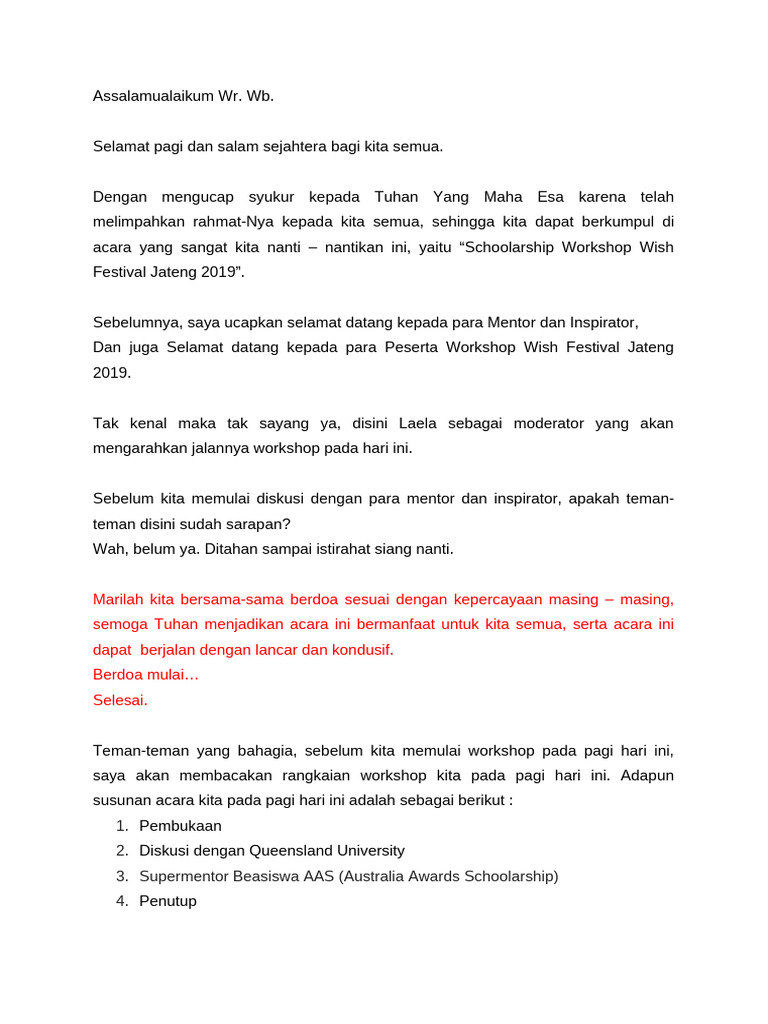 Teks MC Workshop Wish Festival 2019 | PDF | Karier & Perkembangan