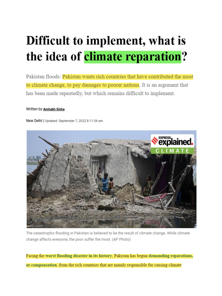 Difficult To Implement, What Is The Idea of Climate Reparation | PDF