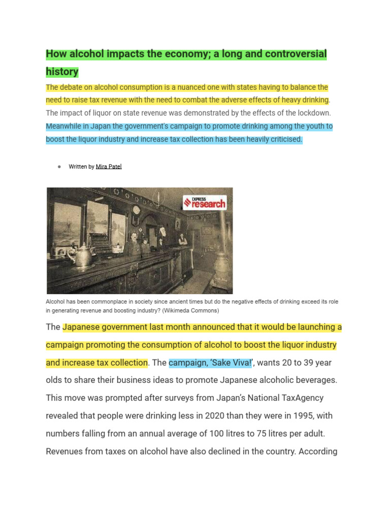 How Alcohol Impacts The Economy A Long and Controversial History | PDF