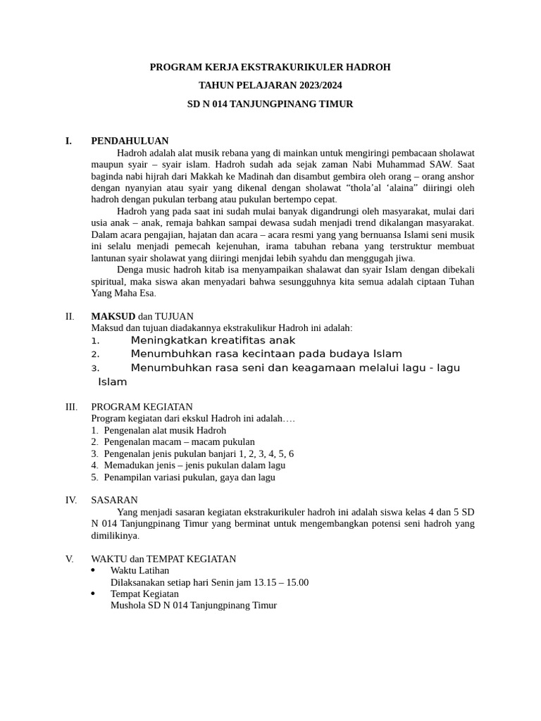 Program Kerja Ekstrakurikuler Hadroh | PDF Program Kerja Ekstrakurikuler Hadroh | PDF