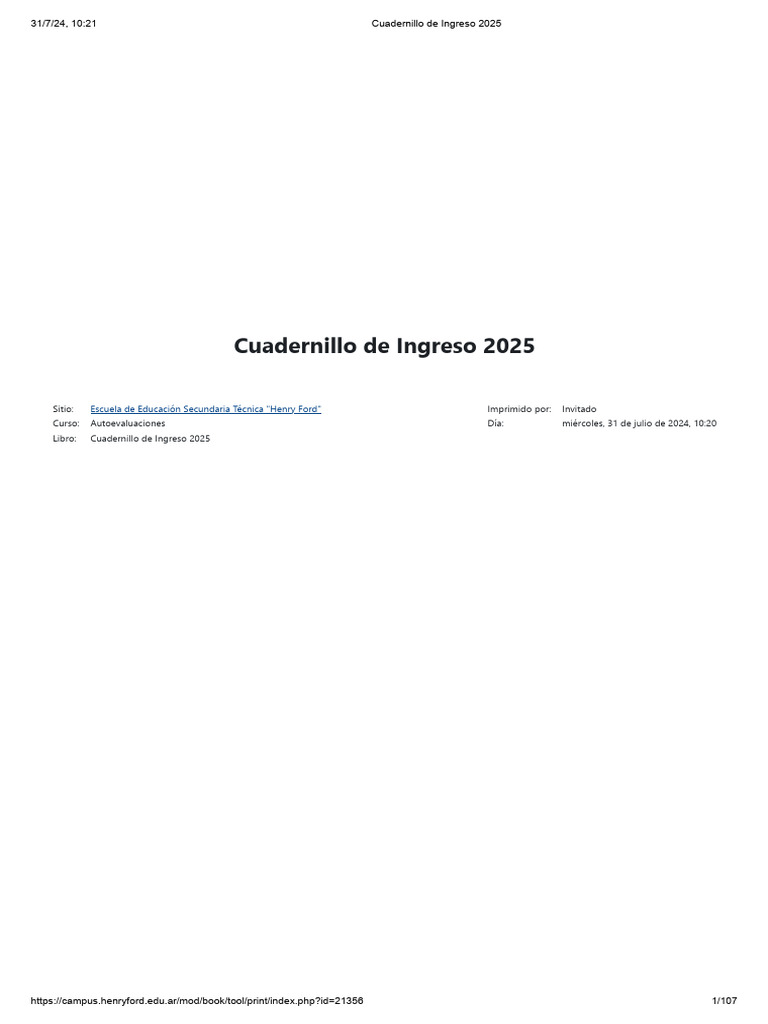 Cuadernillo de Ingreso 2025 | PDF