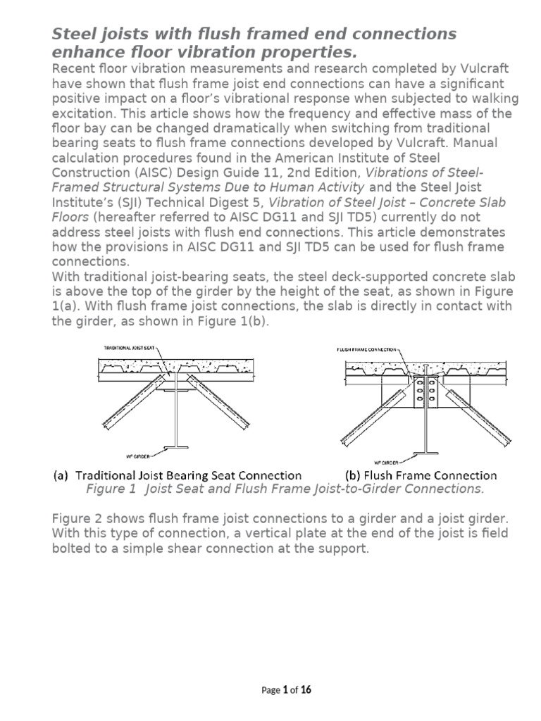 Steel Joists With Flush Framed End Connections Enhance Floor Vibration ...