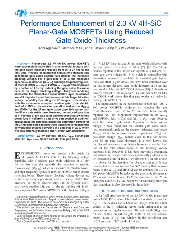 Performance Enhancement of 2.3 KV 4H-SiC Planar-Gate MOSFETs Using Reduced Gate Oxide Thickness ...