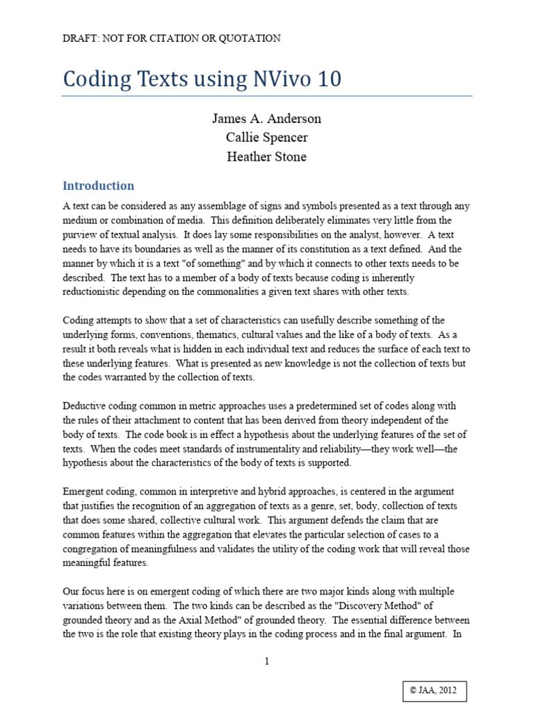 Coding Texts Using Nvivo 10 Assembled | PDF