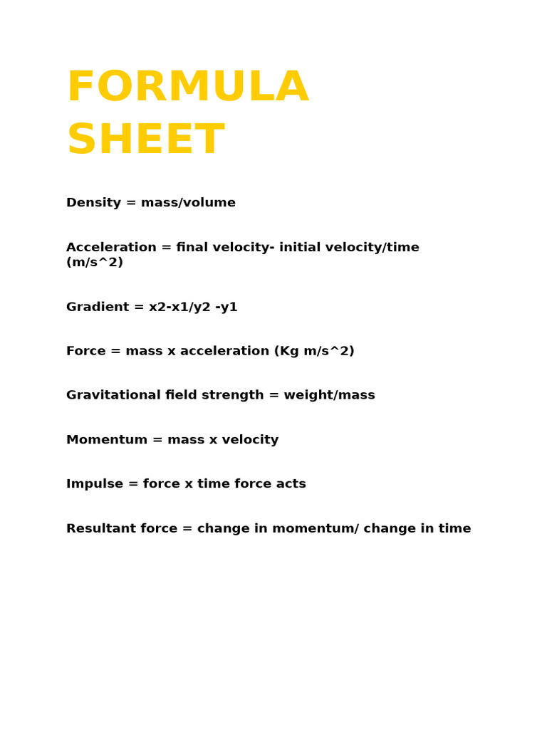 Formula Sheet | PDF