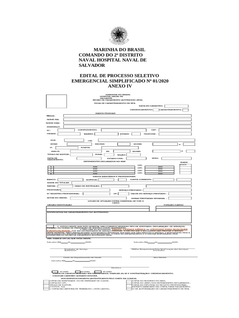 Anexo IV - Ficha Cadastro Rpa | PDF