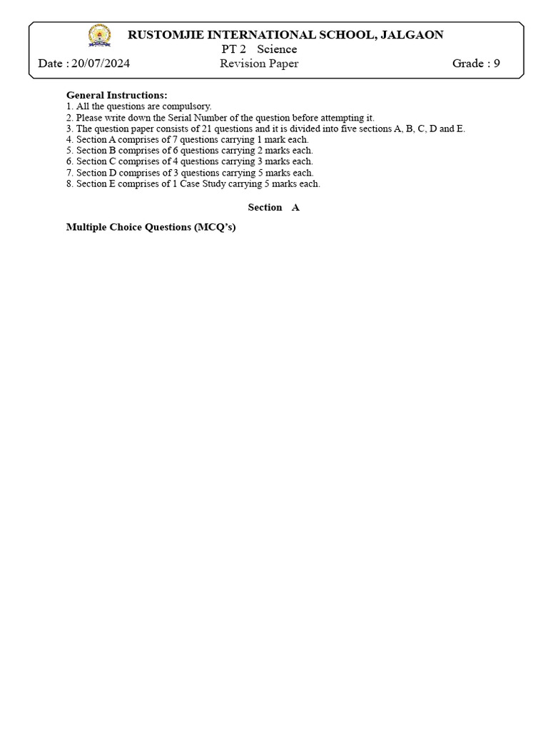PT 2 - Grade 9 Science Revision Paper | PDF | Force | Epithelium