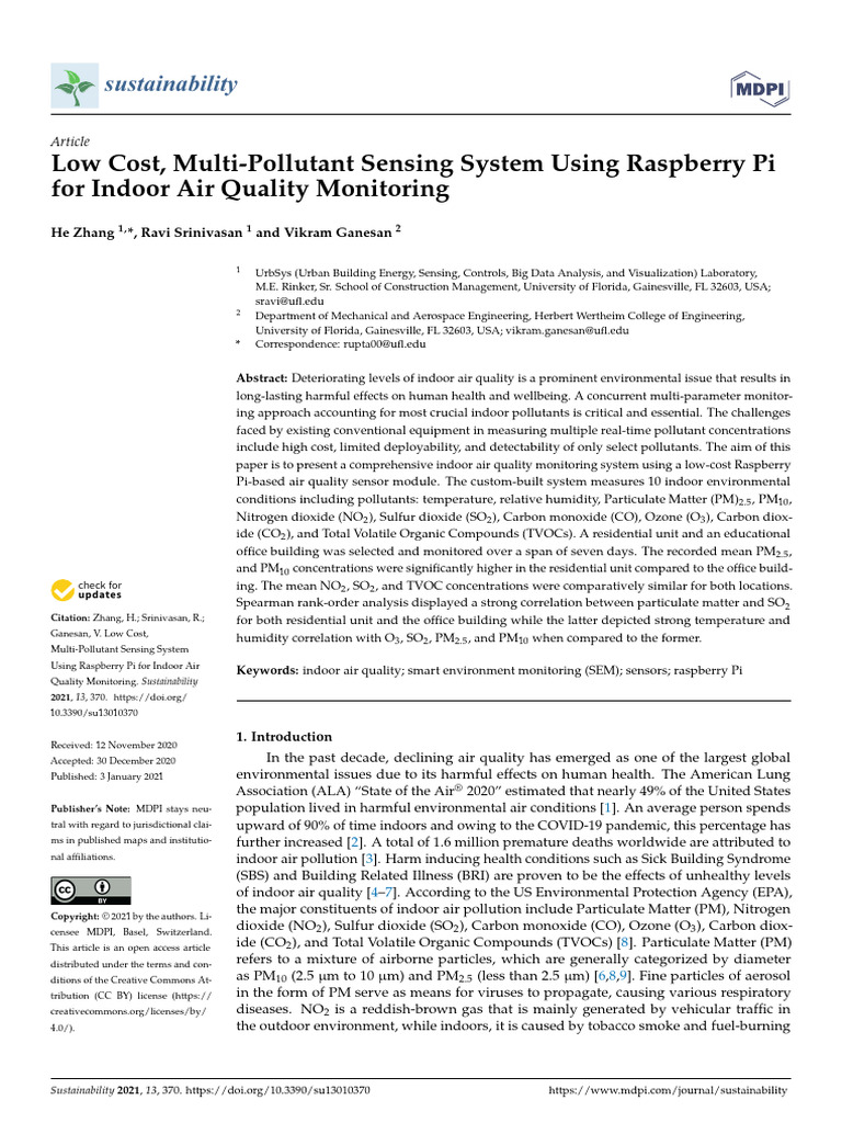 Low Cost Multi-Pollutant Sensing System Using Rasp | PDF