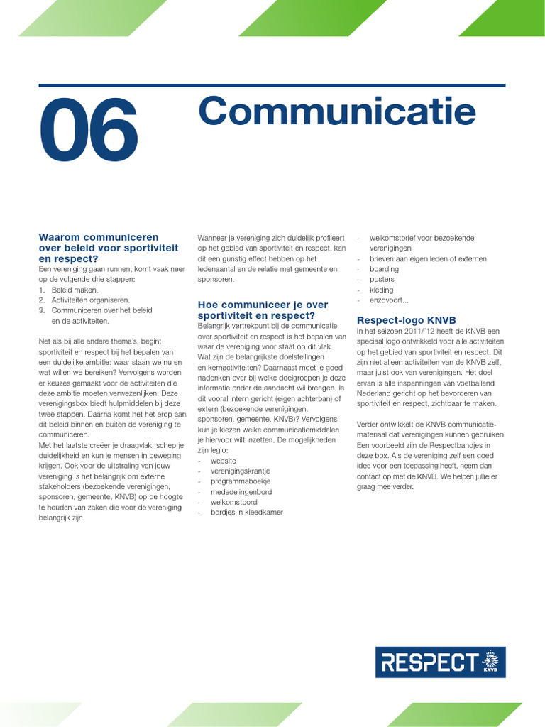 Communicatie: Waarom Communiceren Over Beleid Voor Sportiviteit en Respect? | PDF