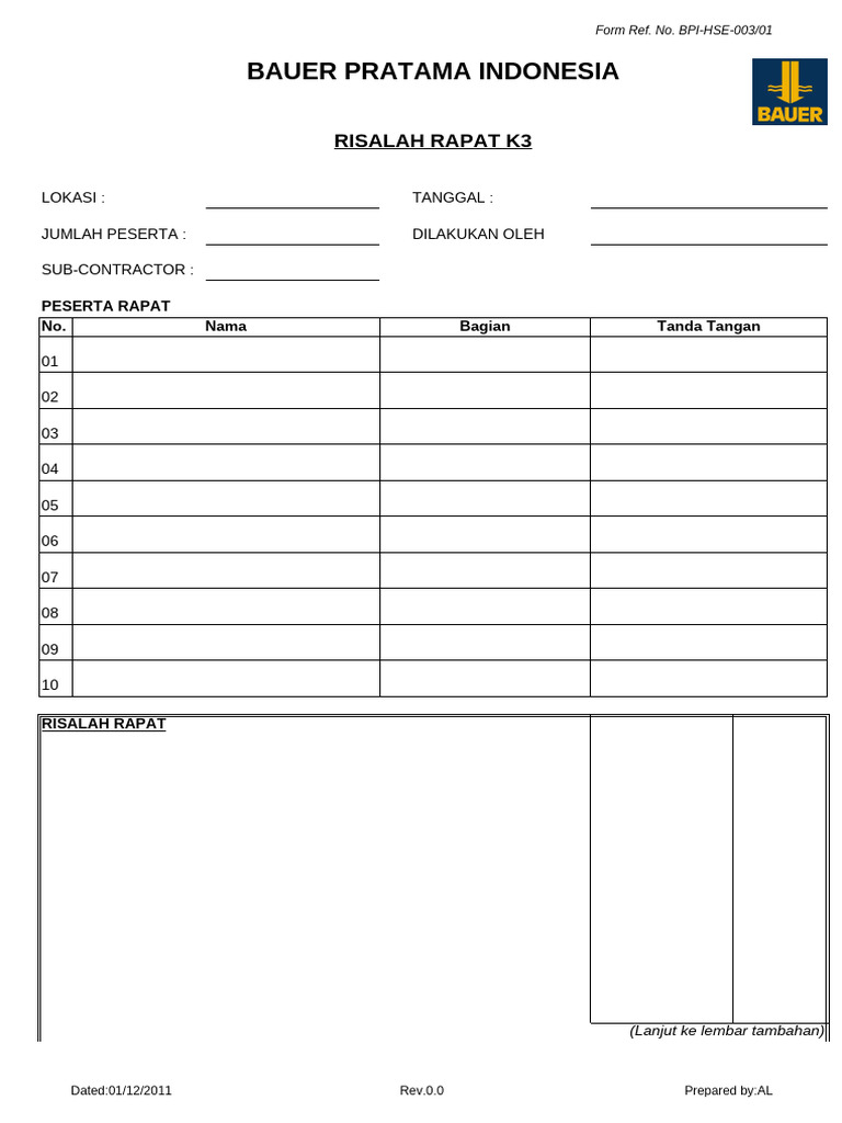 BPI-HSE-003 - 01 - Safety Meeting Record | PDF