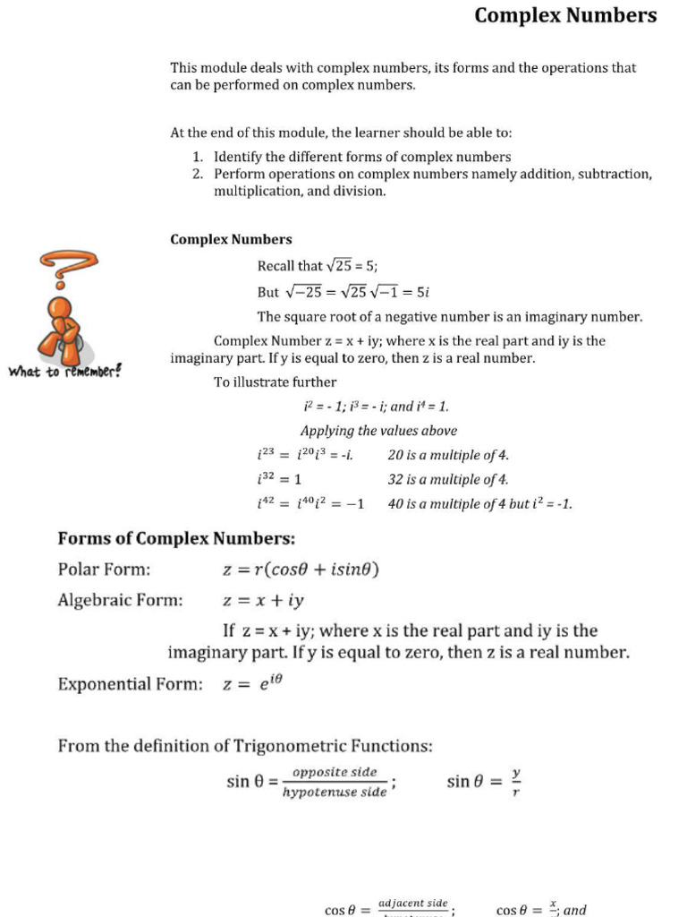 Understanding Complex Numbers and Operations | PDF | Complex Number ...